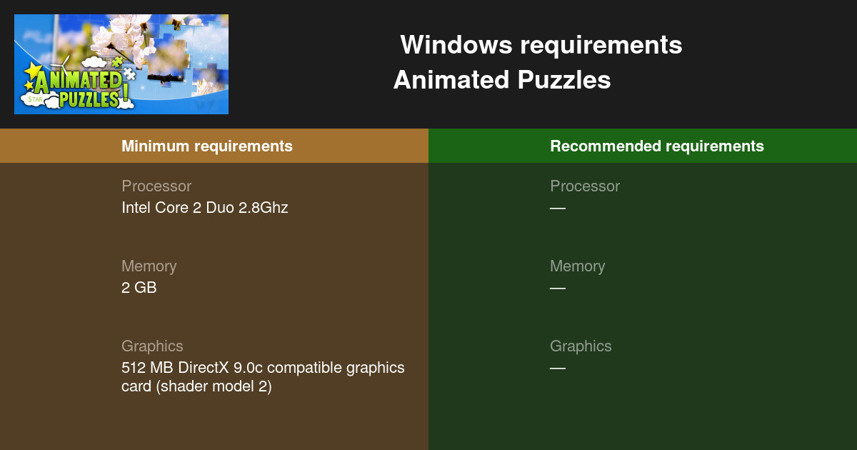 Animated Puzzles System Requirements — Can I Run Animated Puzzles on My PC?