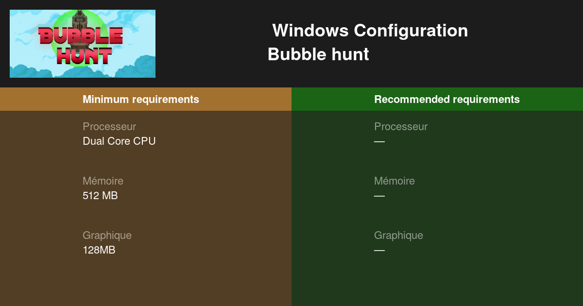 Bubble hunt Configuration requise 2026 - Testez votre PC 🎮
