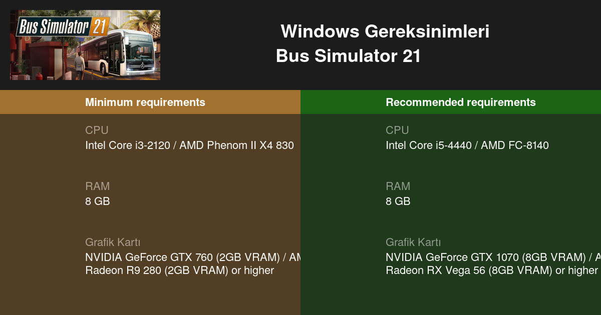 Bus Simulator 21 Sistem Gereksinimleri 2026 - bilgisayarınızı test edin 🎮