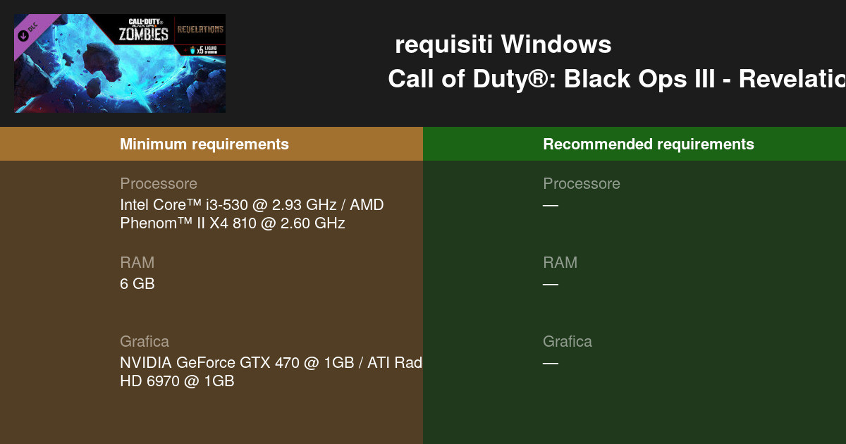 Call of Duty®: Black Ops III - Revelations Zombies Map Requisiti di ...