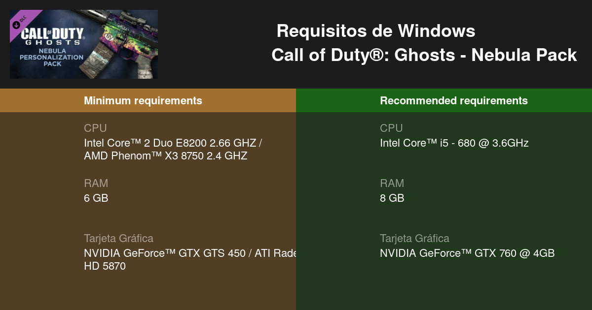 Call of Duty®: Ghosts - Nebula Pack Requisitos mínimos y recomendados ...