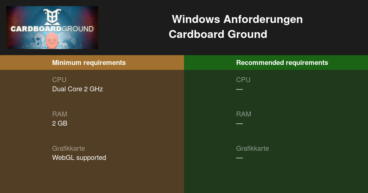 Cardboard Ground Systemanforderungen 2026 - Testen Sie Ihren PC 🎮