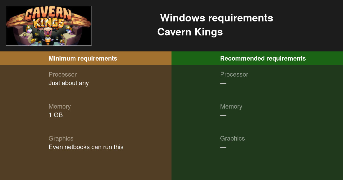 Cavern Kings System Requirements — Can I Run Cavern Kings on My PC?