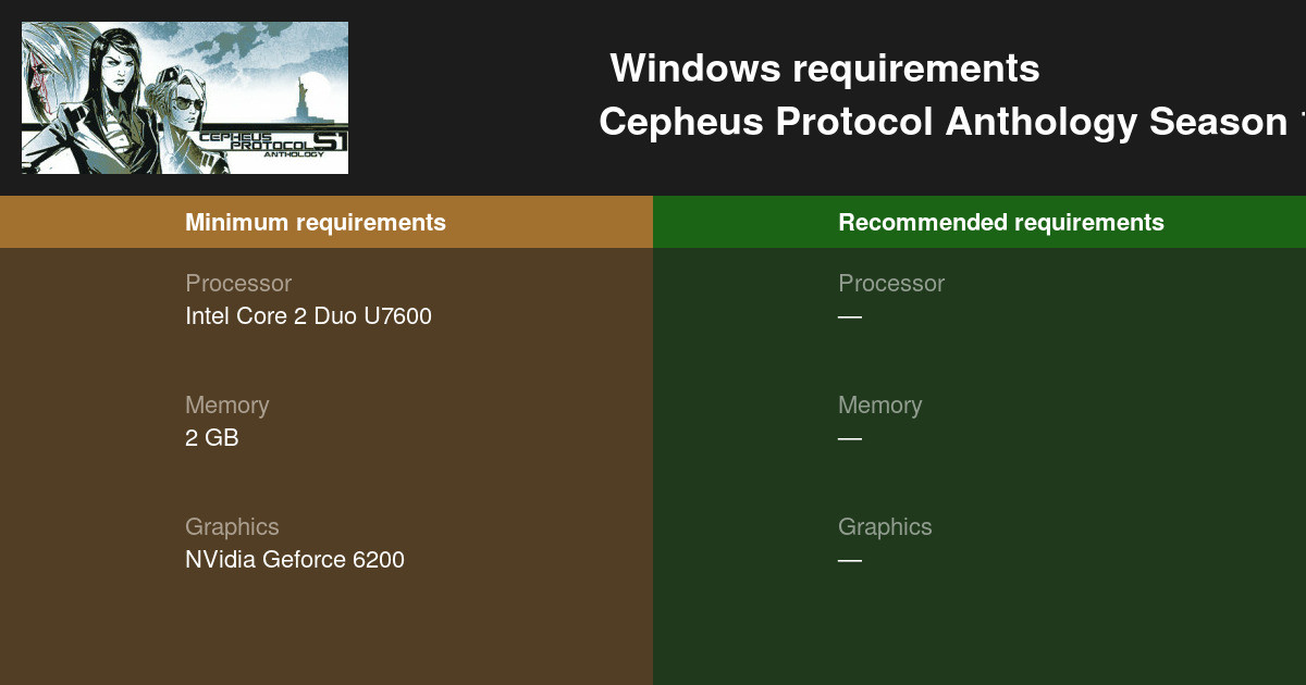 Cepheus Protocol Anthology Season 1 System Requirements — Can I Run Cepheus Protocol Anthology ...