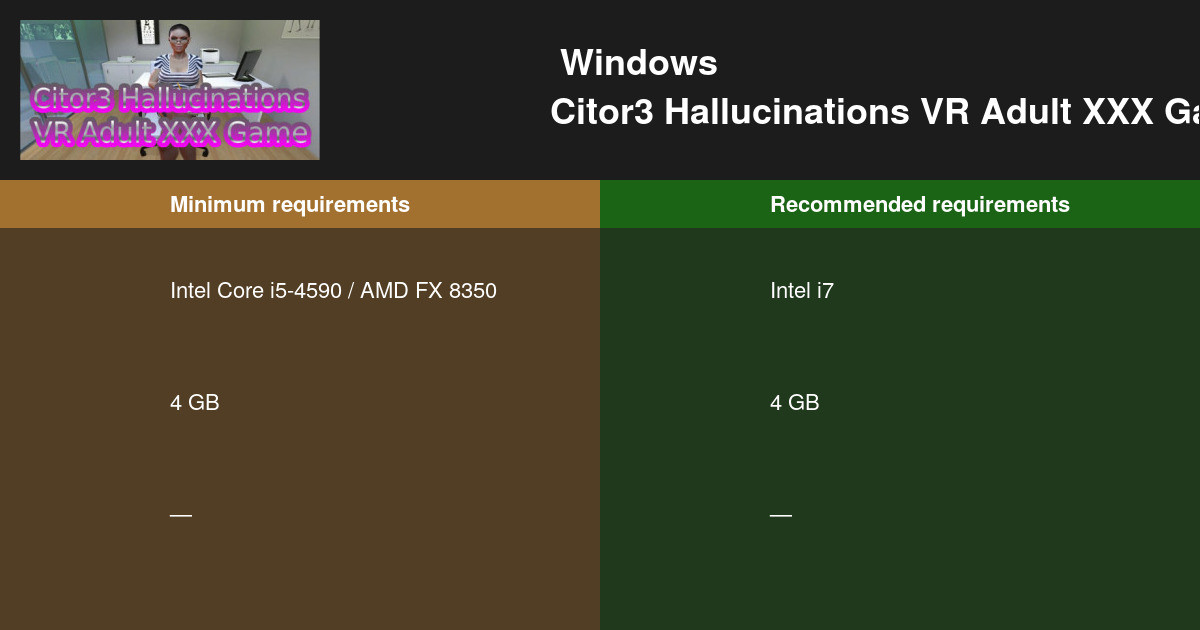 Citor3 Hallucinations VR Adult XXX Gameシステム要件2025 - PCをテスト🎮