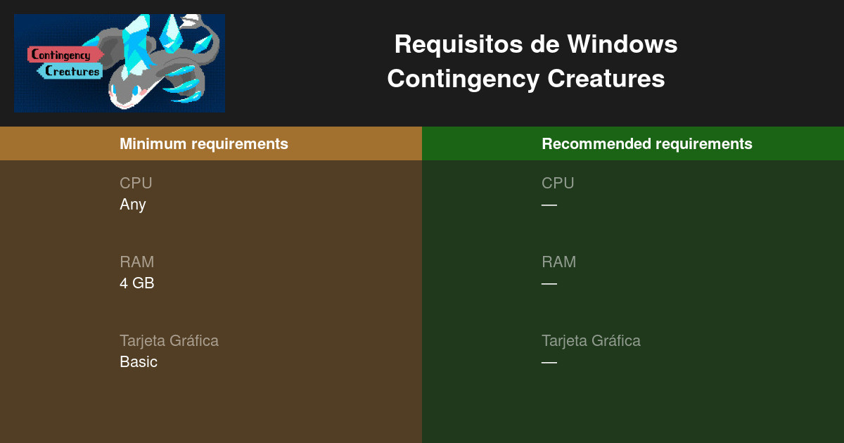 Contingency Creatures Requisitos mínimos y recomendados 2025 - Prueba tu PC 🎮