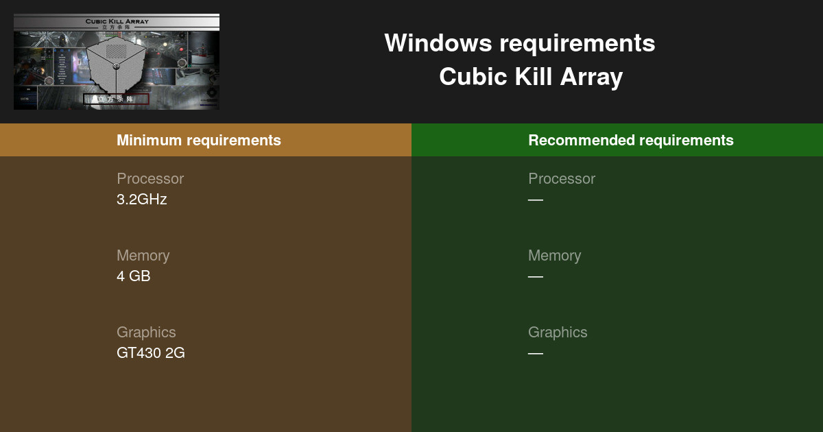 立方杀阵（Cubic Kill Array） System Requirements — Can I Run 立方杀阵（Cubic Kill Array） on My PC?