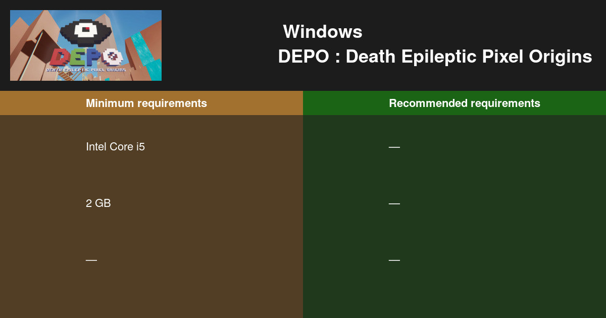 DEPO : Death Epileptic Pixel Origins 시스템 요구 사항 2025 - PC 테스트 🎮