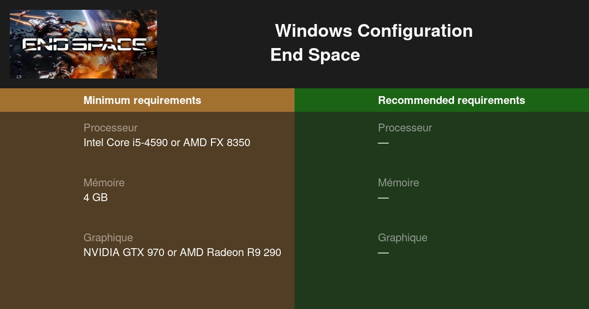End Space Configuration requise 2024 - Testez votre PC 🎮