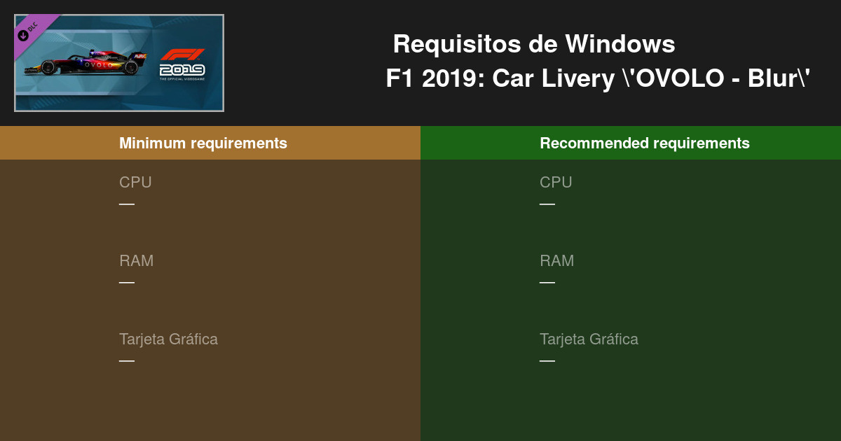 F1 2019: Car Livery 'OVOLO - Blur' Requisitos mínimos y recomendados ...