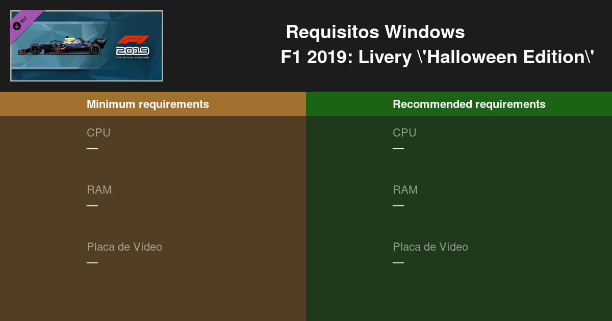 F1 2019: Livery 'Halloween Edition' Requisitos Mínimos e Recomendados ...