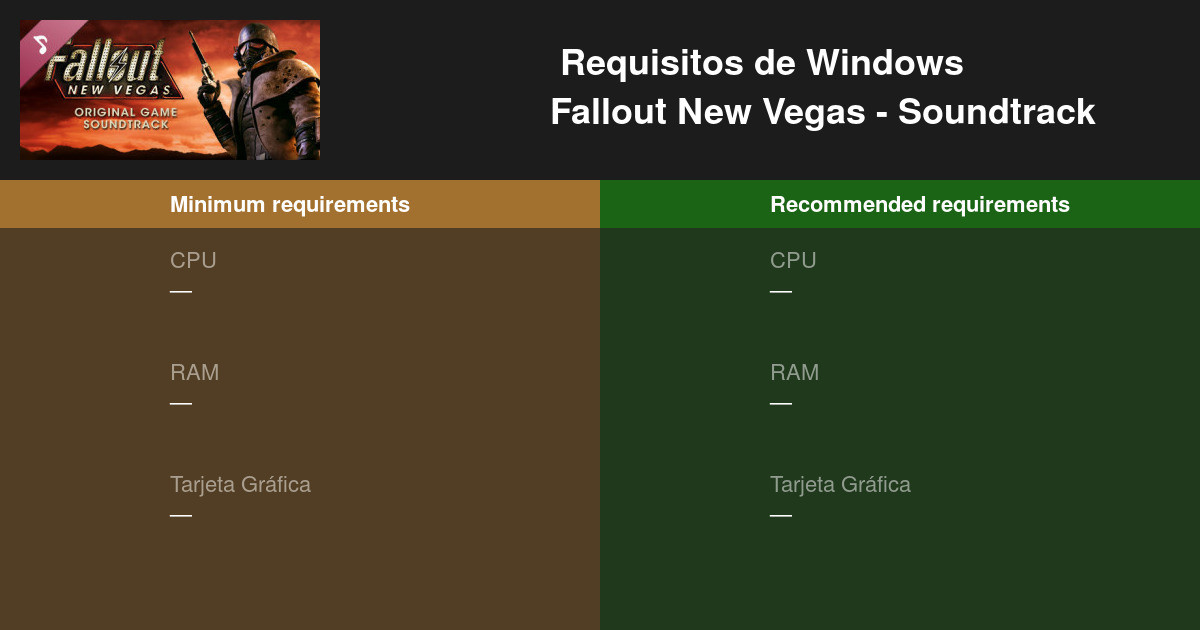 Fallout New Vegas - Soundtrack Requisitos mínimos y recomendados 2024 ...