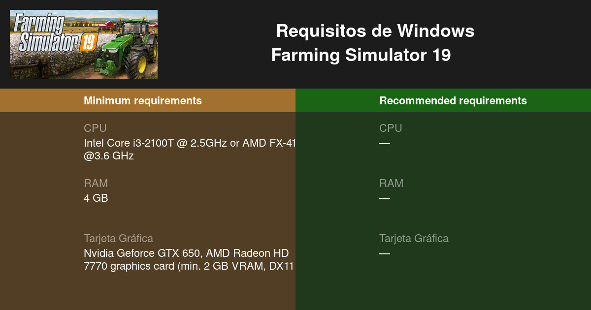 Farming Simulator 19 Requisitos mínimos y recomendados 2026 - Prueba tu ...