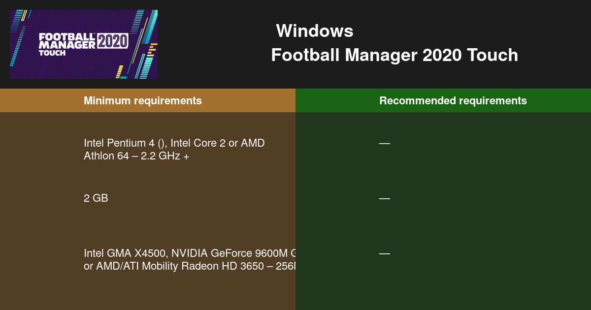 Football Manager 2020 Touch 시스템 요구 사항 2023 - PC 테스트 🎮