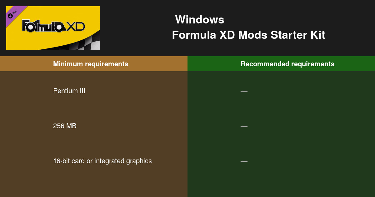 Formula XD Mods Starter Kitシステム要件2023 - PCをテスト🎮