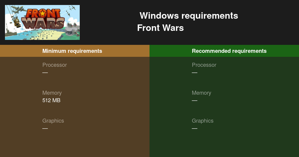 Front Wars System Requirements — Can I Run Front Wars on My PC?