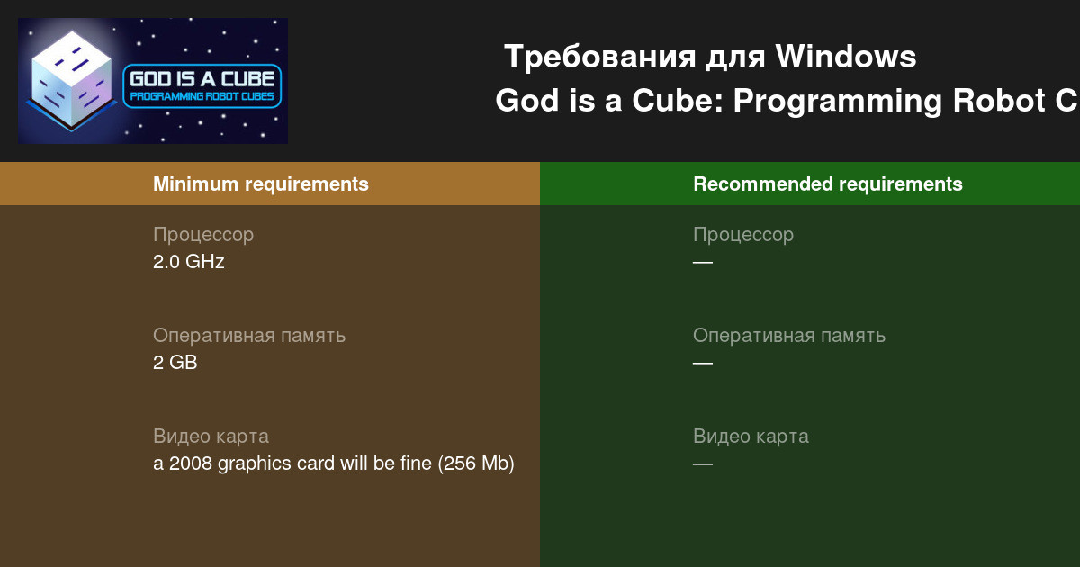 Системные требования God is a Cube: Programming Robot Cubes — Пойдет ли ...