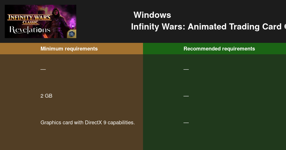 Infinity Wars: Animated Trading Card Game 시스템 요구 사항 2026 - PC 테스트 🎮