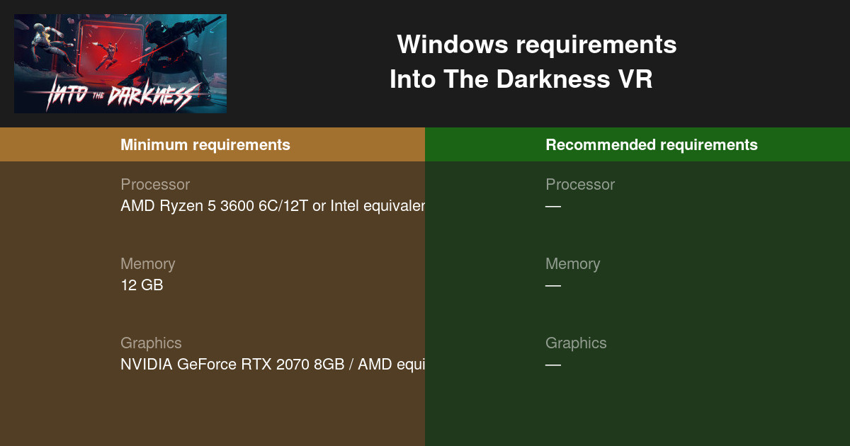 Into The Darkness VR System Requirements — Can I Run Into The Darkness ...