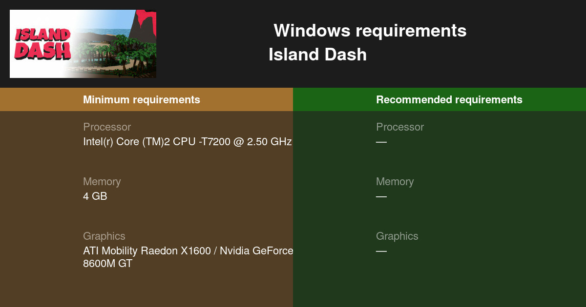 Island Dash System Requirements — Can I Run Island Dash on My PC?