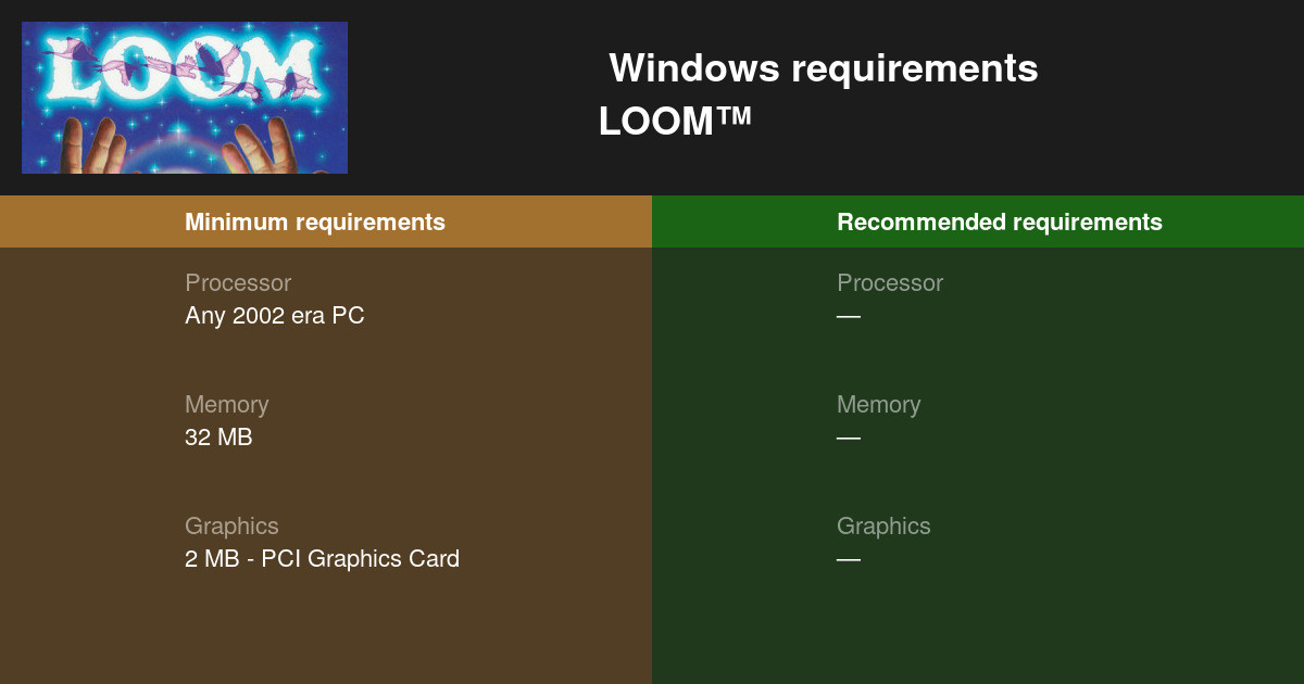 LOOM™ System Requirements — Can I Run LOOM™ on My PC?