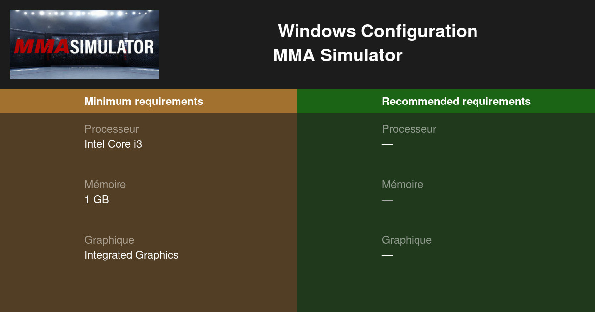 MMA Simulator Configuration requise 2025 - Testez votre PC 🎮