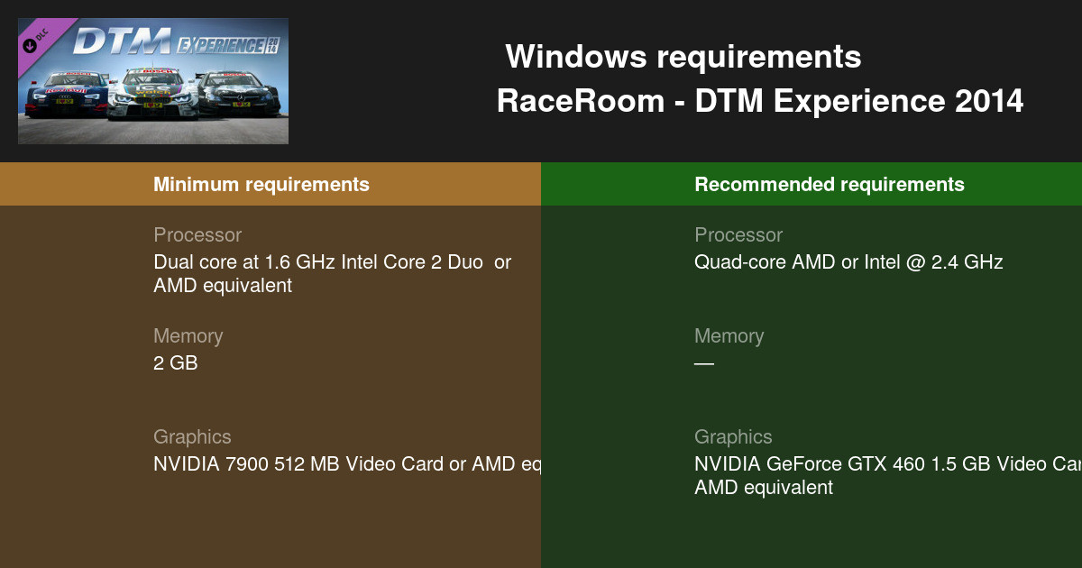 RaceRoom - DTM Experience 2014 System Requirements — Can I Run RaceRoom - DTM Experience 2014 on ...