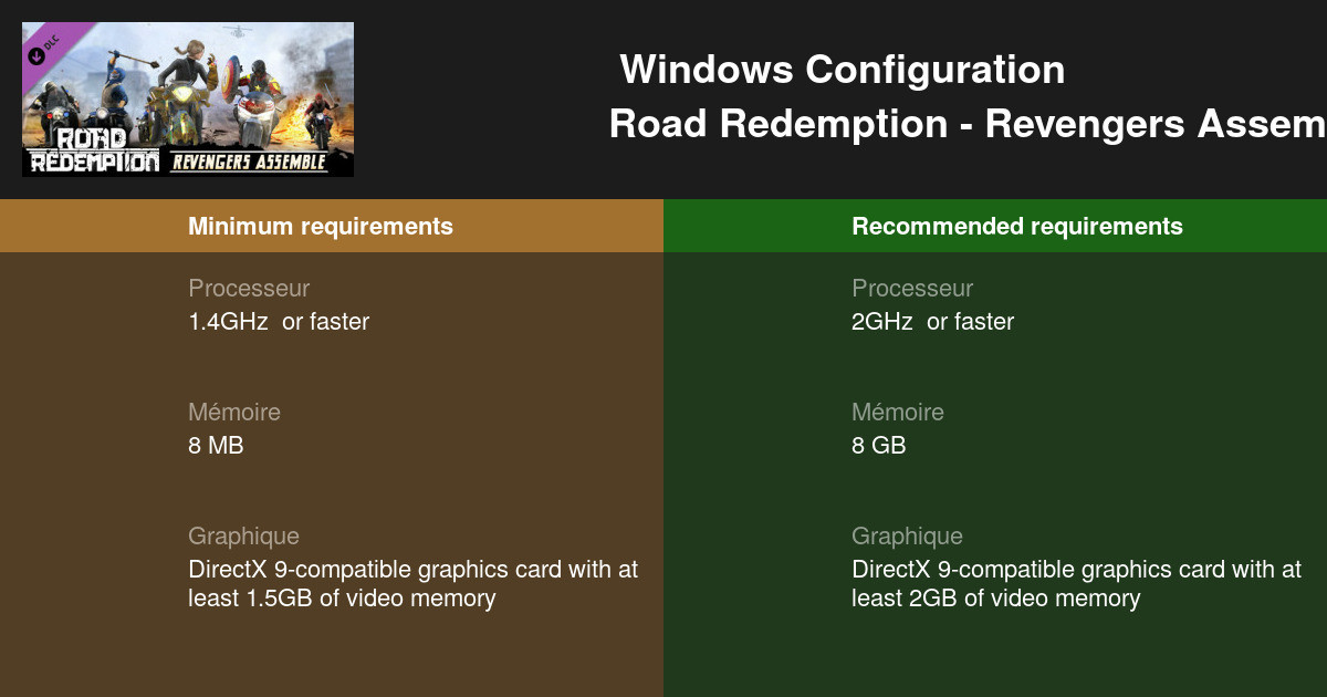 Road Redemption - Revengers Assemble Configuration requise 2026 ...