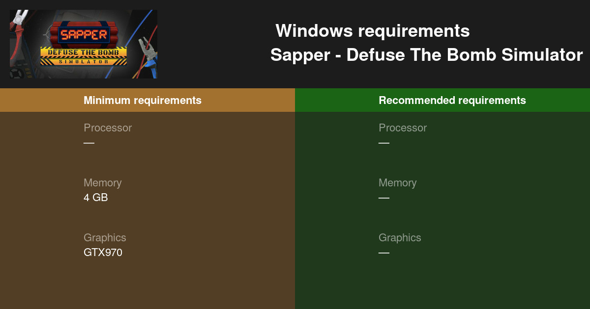 Sapper - Defuse The Bomb Simulator System Requirements â Can I Run ... Sapper - Defuse The Bomb Simulator System Requirements â Can I Run ...