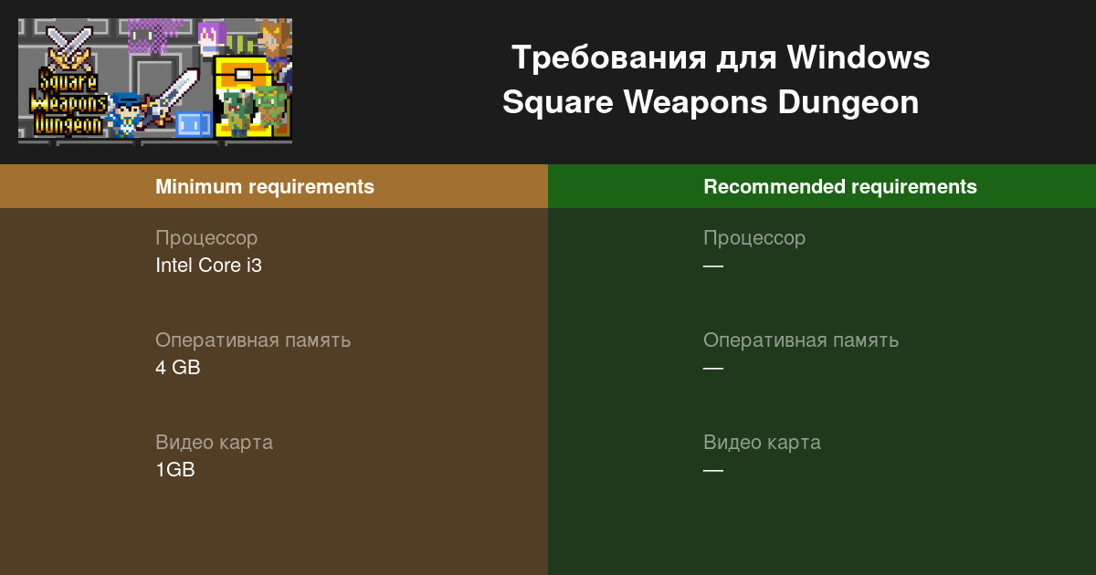 Системные требования Square Weapons Dungeon — Пойдет ли у тебя игра ...