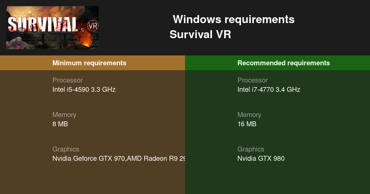 Survival VR System Requirements — Can I Run Survival VR on My PC?