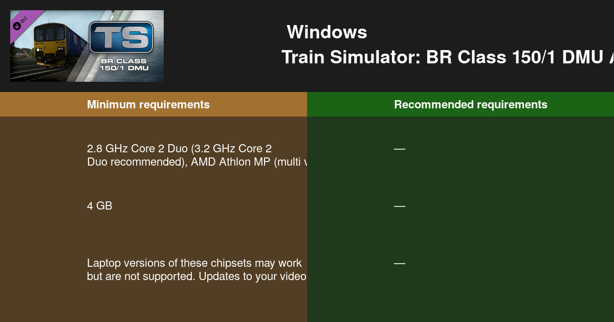 Train Simulator: BR Class 150/1 DMU Add-On 시스템 요구 사항 2025 - PC 테스트 🎮